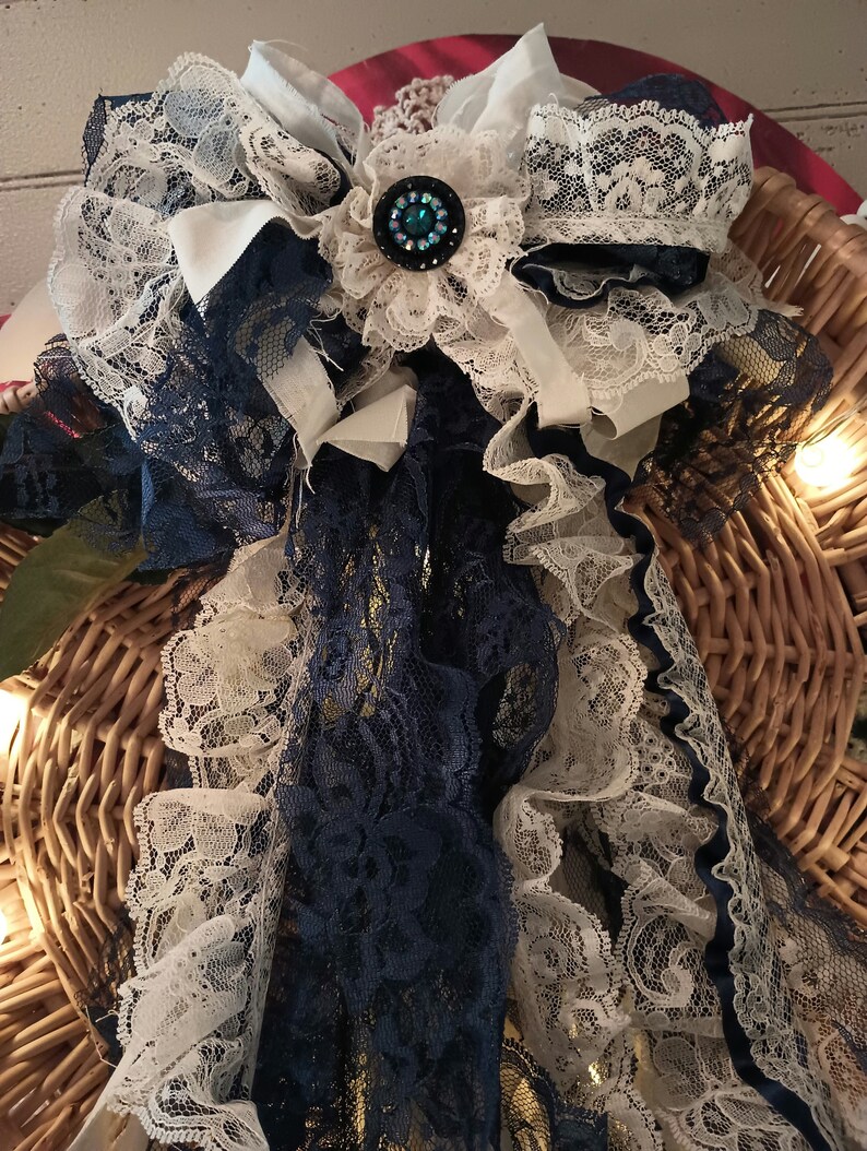 Lace Bows Shabby Chic Navy Blue and Cream Lace Bow,rag Bow,wedding Bow ...