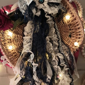 Lace Bows Shabby Chic Navy Blue and Cream Lace Bow,rag Bow,wedding Bow ...