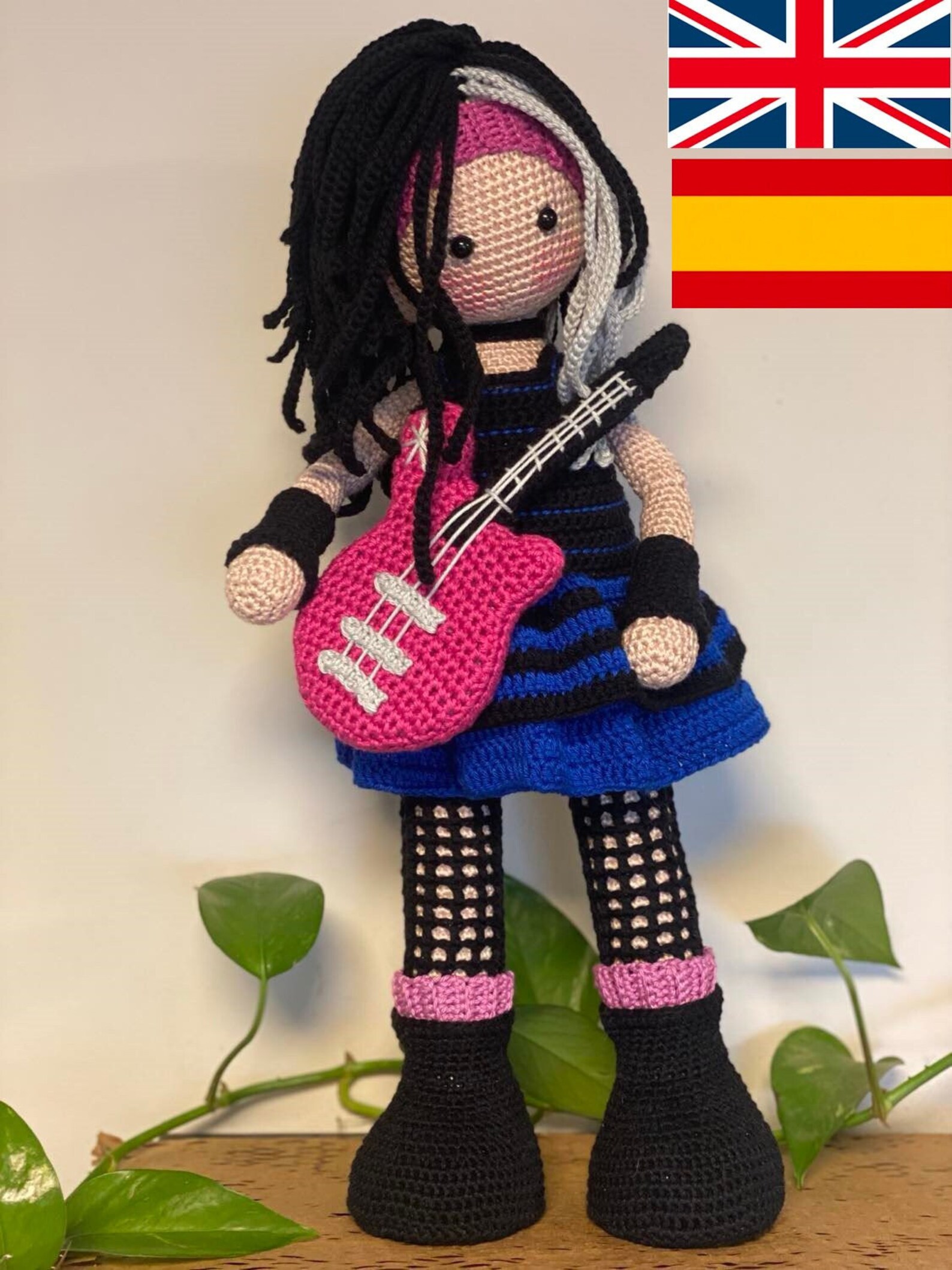 Crochet Pattern Doll Midnight Punk Rock Doll Amigurumi English Spanish ...