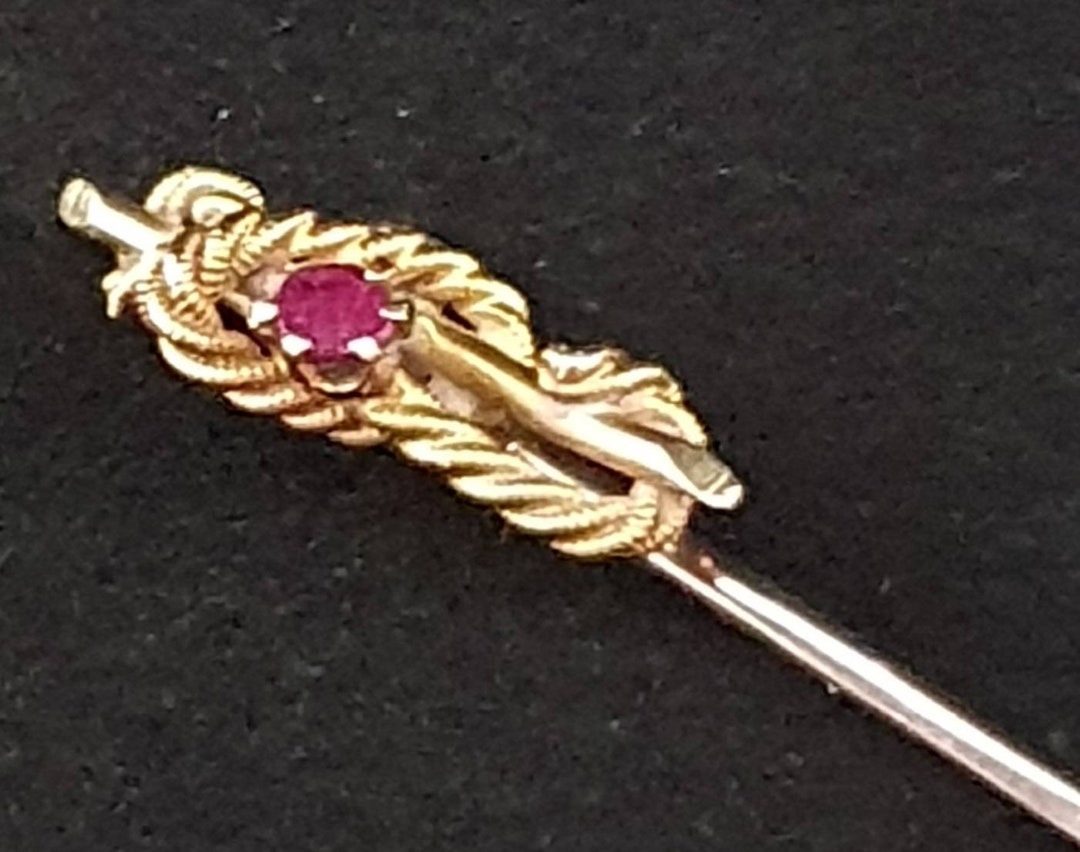 15ct Gold Ruby Set Pin, Stock, Stick, Lapel or Tie Pin, Late Victorian ...