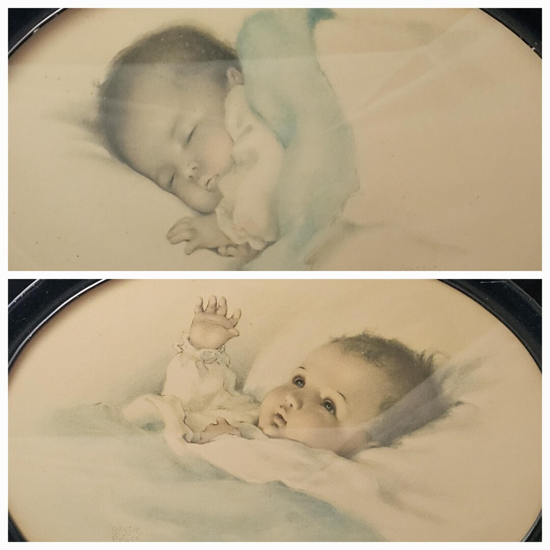 Pair of Bessie Collins Pease Gutmann Hand Tinted Lithographs, "a Little ...