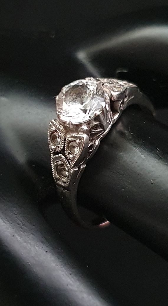 Vintage 9ct Gold and Silver White Stone Ring, Size O - Gem