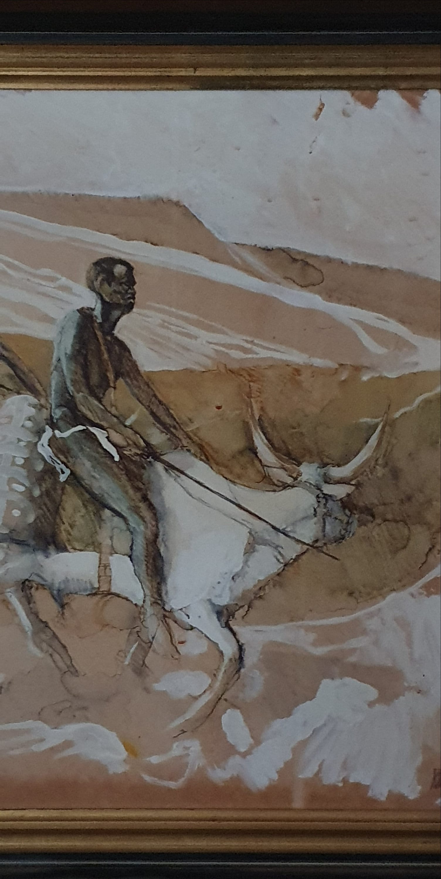 Ken Turner, African Scene, Cattle and Herdsmen, Original Mixed Media on ...