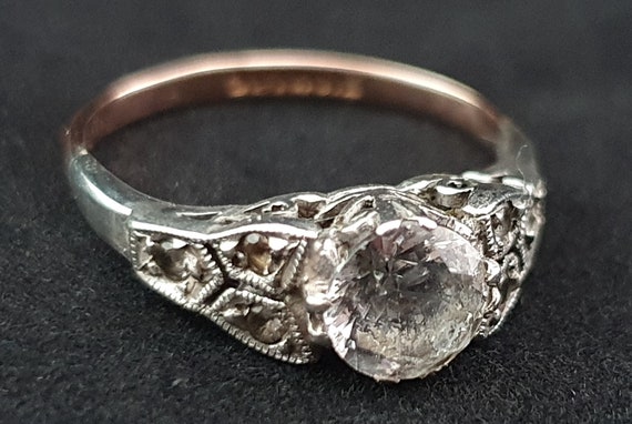 Vintage 9ct Gold and Silver White Stone Ring, Size O - Gem