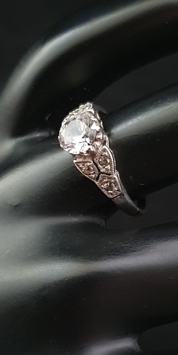 Vintage 9ct Gold and Silver White Stone Ring, Size O - Gem