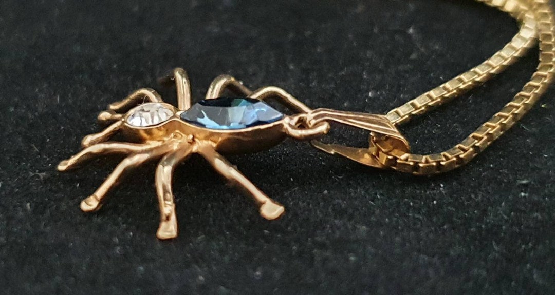 9ct Gold Spider Necklace and Pendant, Set With Blue and White Stones ...