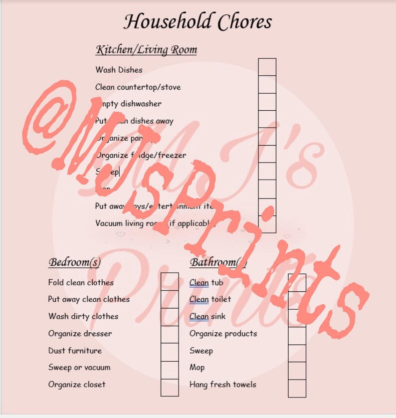 Printable Household Chores Checklist - Etsy