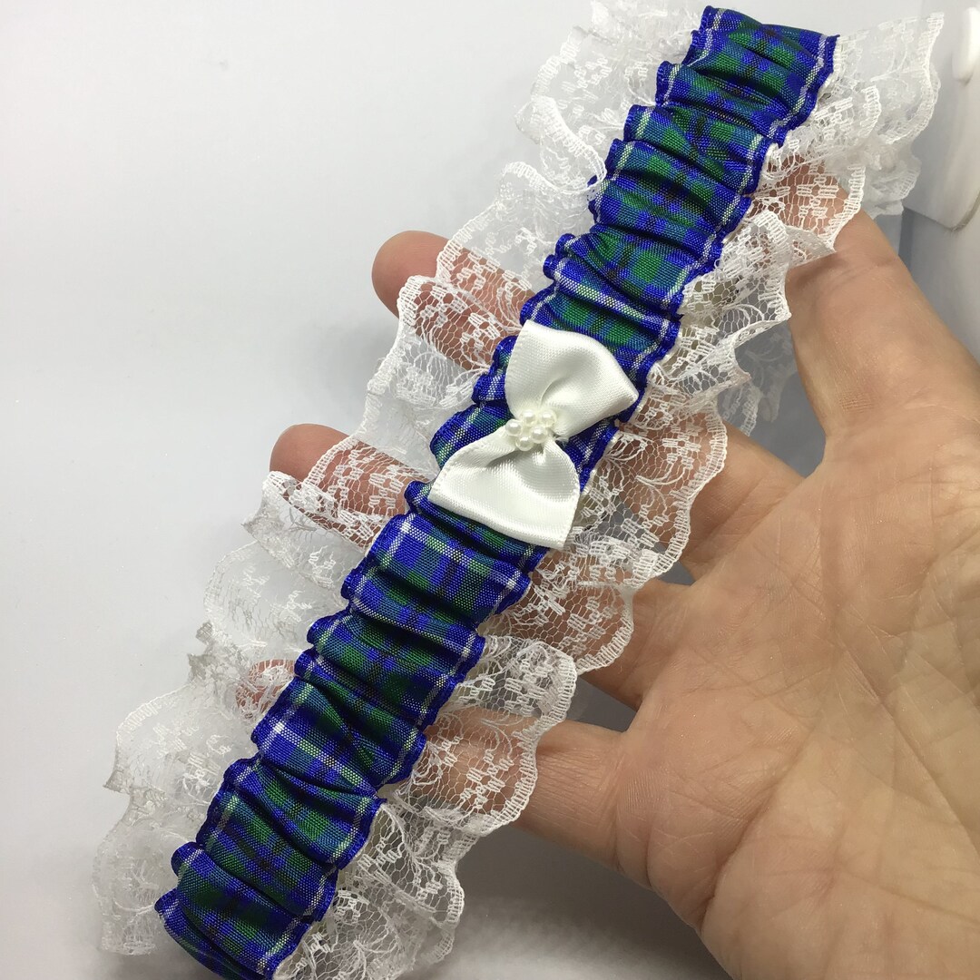 Douglas Tartan Garter Wedding Garter With Lace Trim And Bow Bridal Garter Etsy Uk