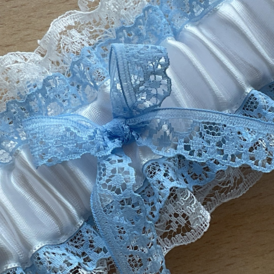 Luxury Lace Wedding Garter: White or Ivory With Blue Trim - Etsy