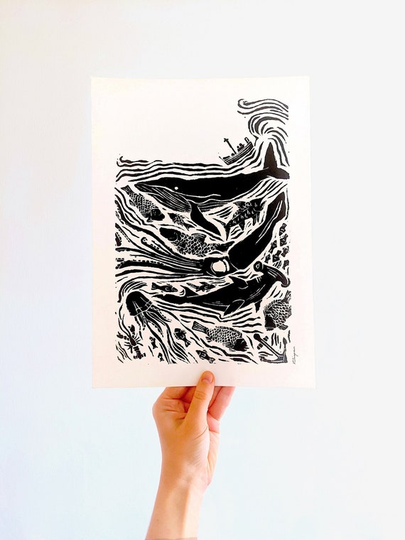 Sea Creatures Lino Print | Etsy