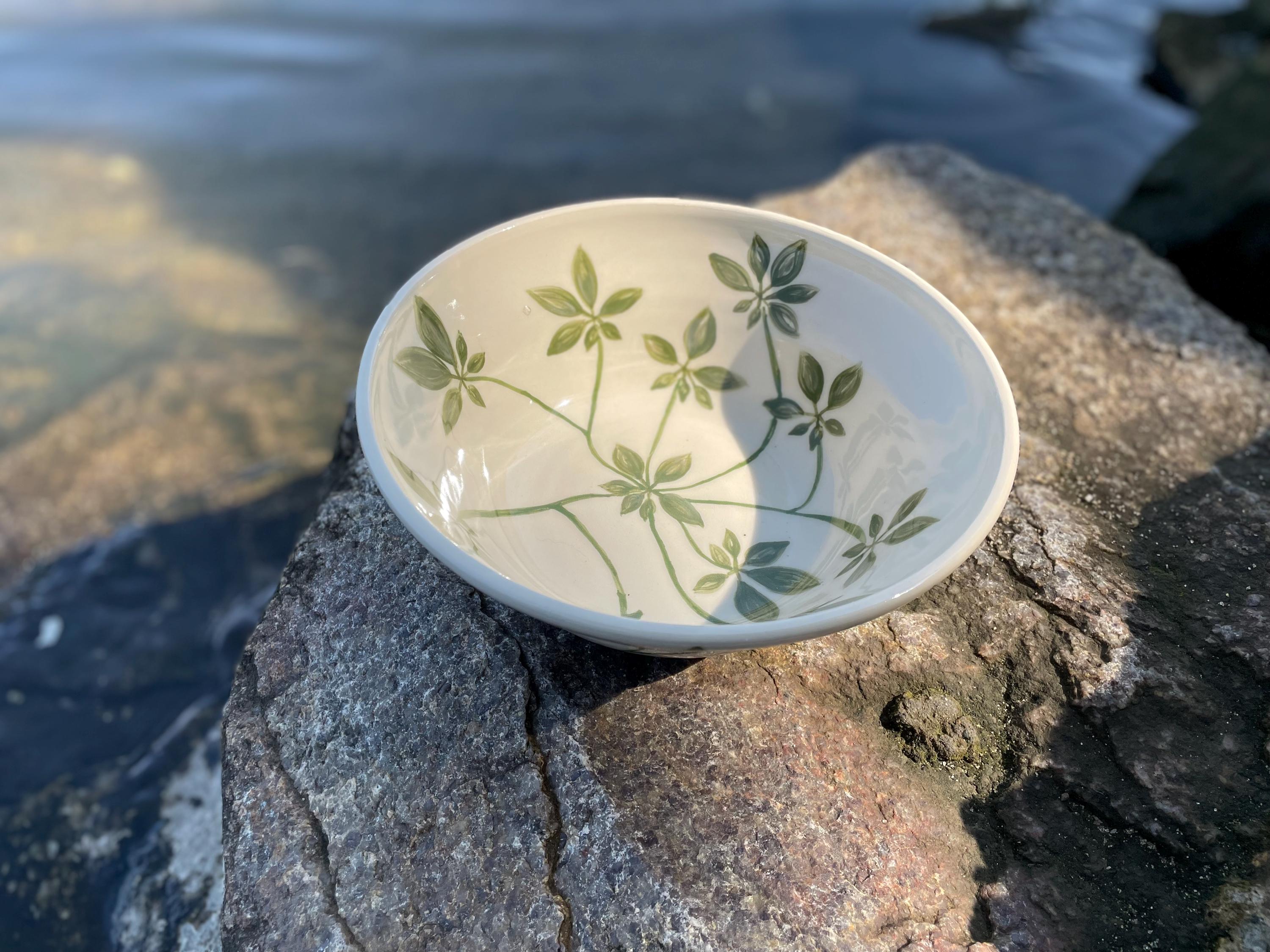 Hand Painted Leaf Pottery Bowl - Etsy