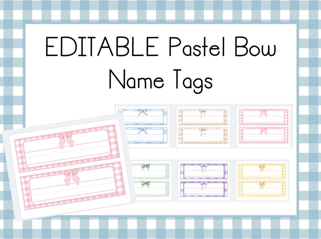 EDITABLE Pastel Bow Name Tags - Etsy