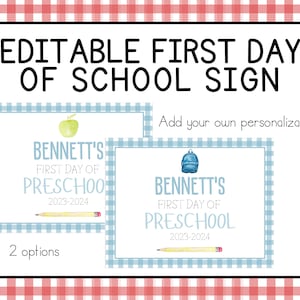 EDITABLE First Day of School Printable, Sign, Back to School, Boy ...