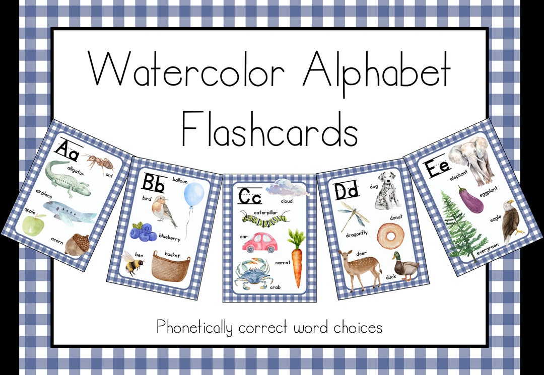 Watercolor Alphabet Flashcards, Toddler Learning Resource, Preschool ...