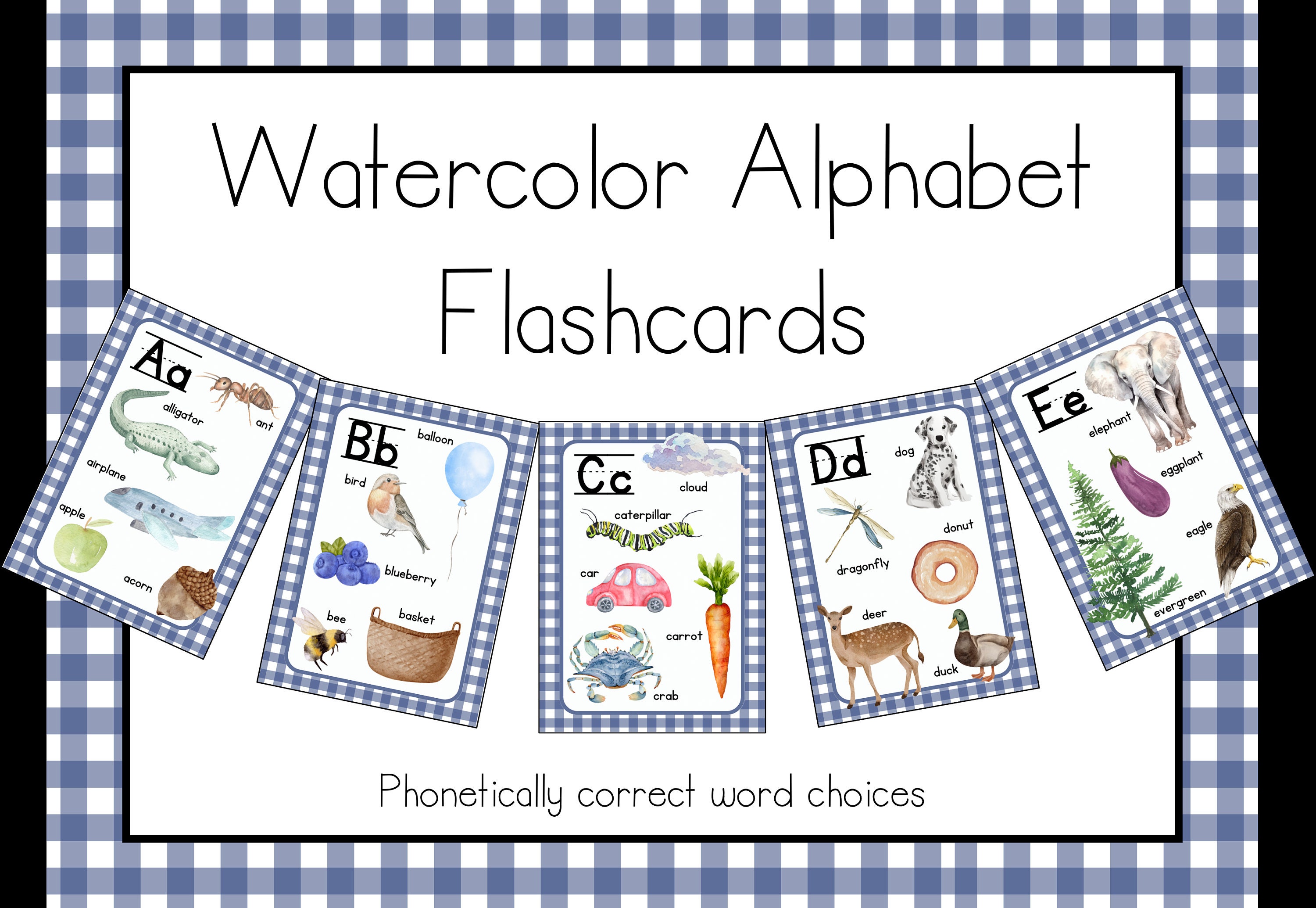 Watercolor Alphabet Flashcards, Toddler Learning Resource, Preschool ...