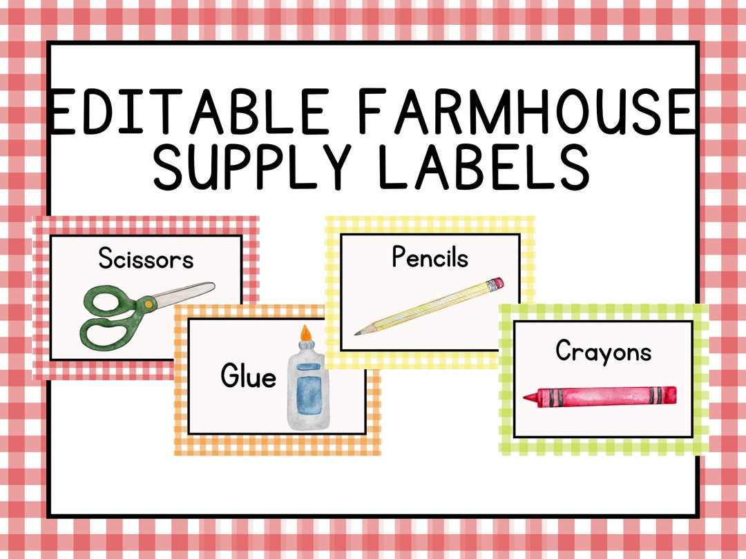 EDITABLE Farmhouse Supply Labels, Back to School, Classroom Decor ...