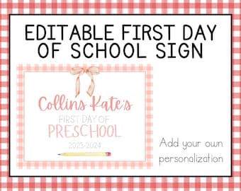 EDITABLE First Day of School Printable, Sign, Back to School, Boy ...