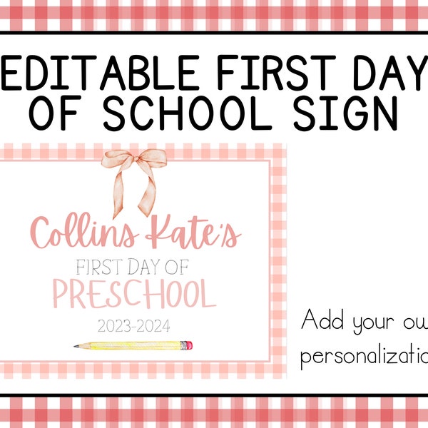 EDITABLE Welcome to School Printable, Printable First Day of School ...