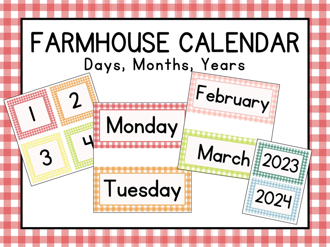 Farmhouse Calendar Set, Days, Months, Years, Printable, Farmhouse ...