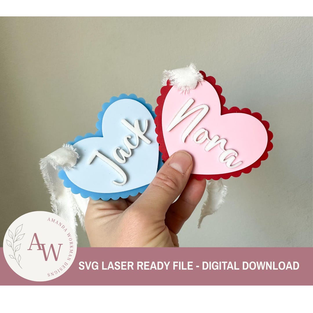 Scalloped Heart Name Tag, Valentine's Day Basket Tag, Heart Name ...