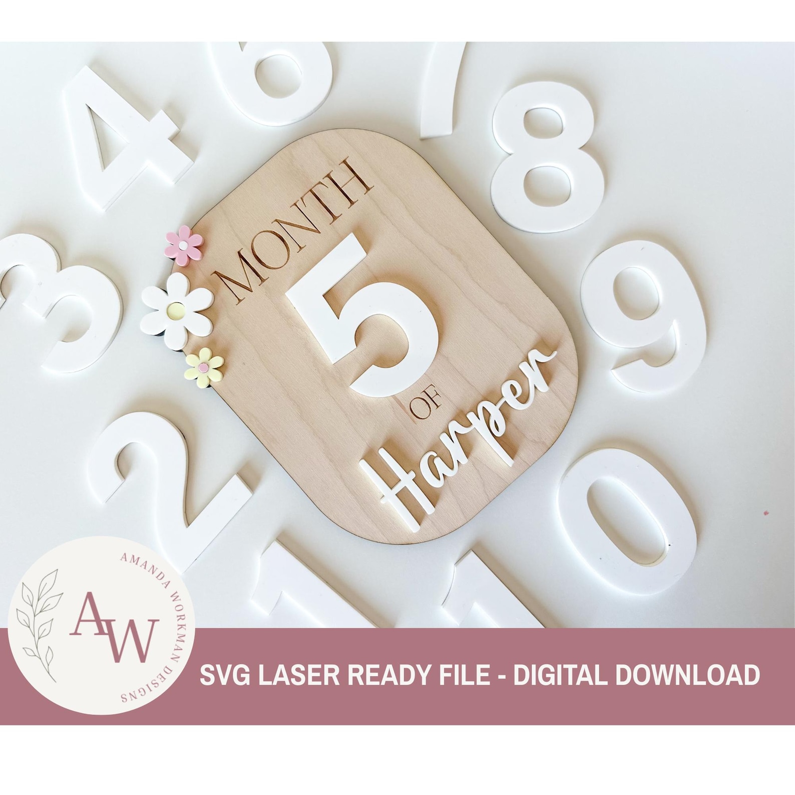 Baby Milestone Flower Cards Interchangeable Numbers, SVG Laser Cut ...
