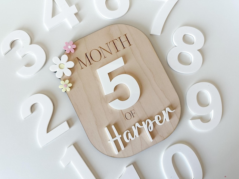 Baby Milestone Flower Cards Interchangeable Numbers, SVG Laser Cut ...
