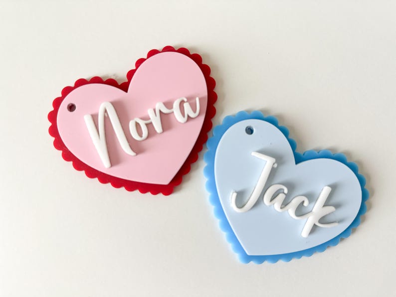 Scalloped Heart Name Tag, Valentine's Day Basket Tag, Heart Name ...