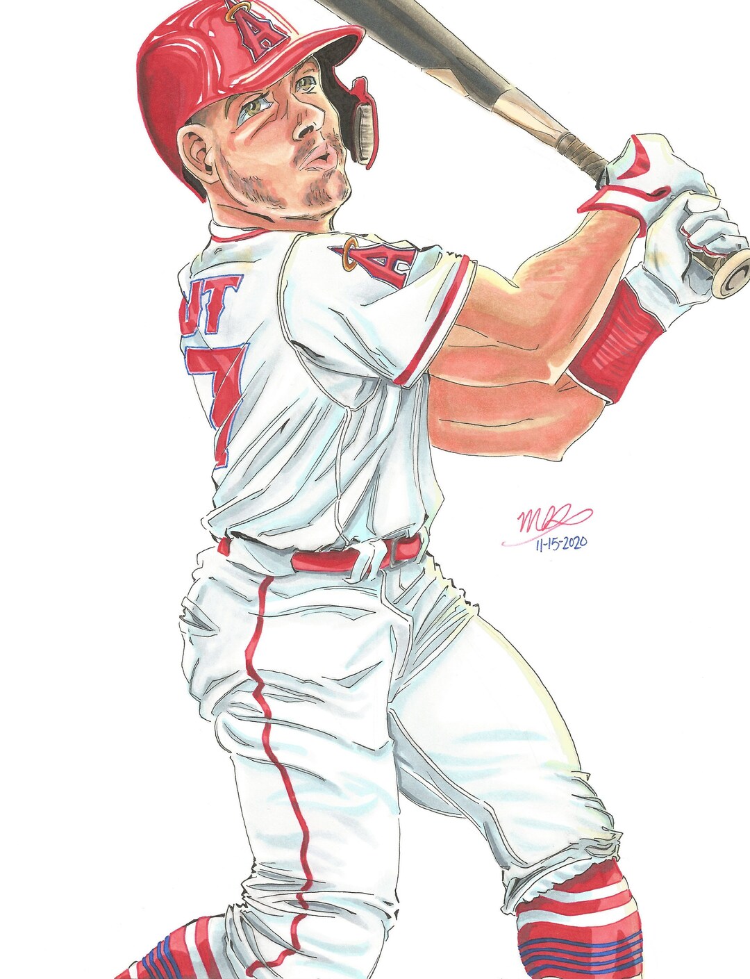 Mike Trout Original Drawing - Etsy