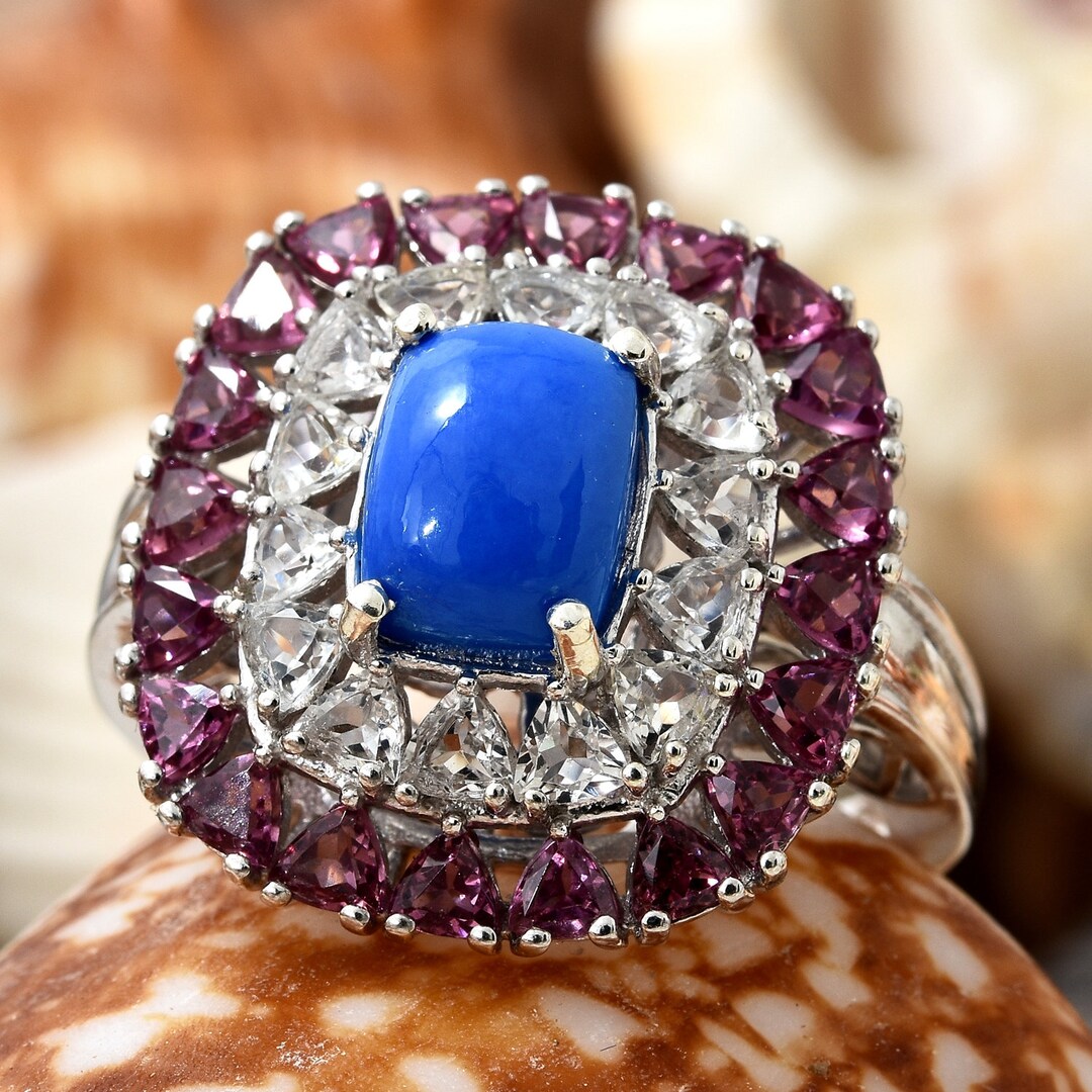 Gorgeous Ceruleite, Garnet, White Topaz Ring (size 8) 6 Carats! - Etsy