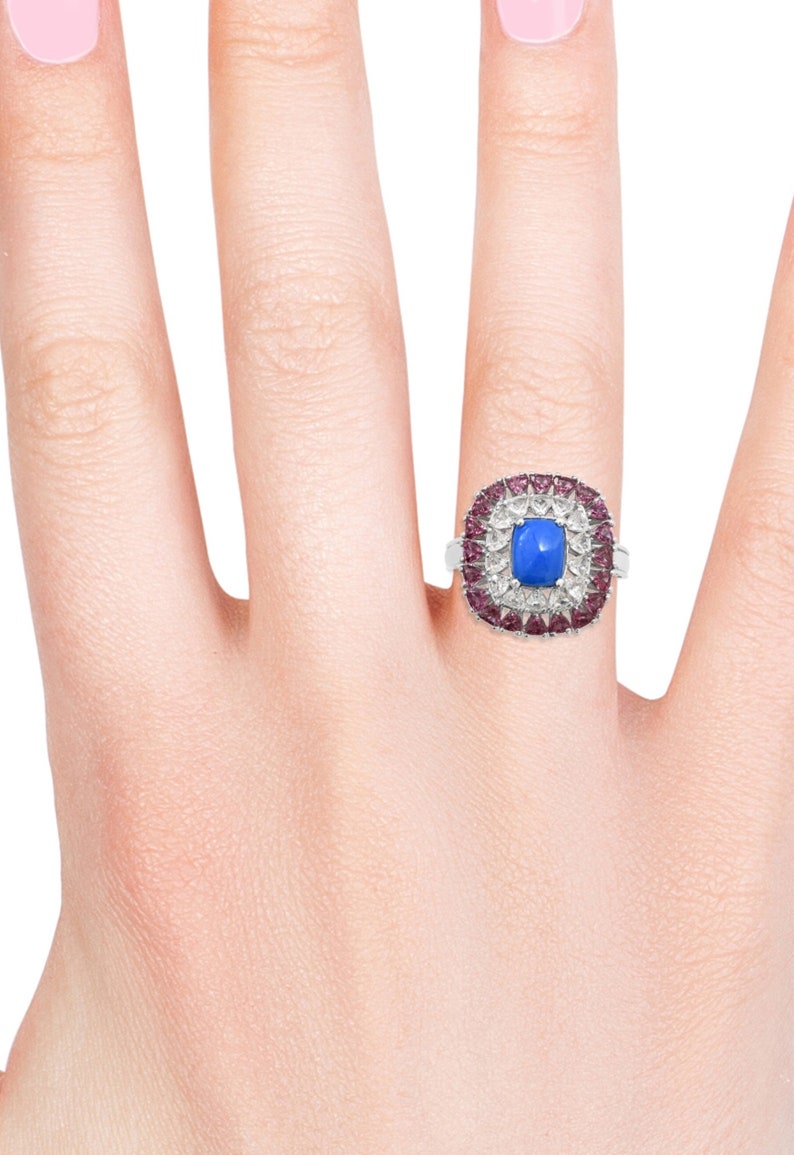 Gorgeous Ceruleite, Garnet, White Topaz Ring (size 8) 6 Carats! - Etsy