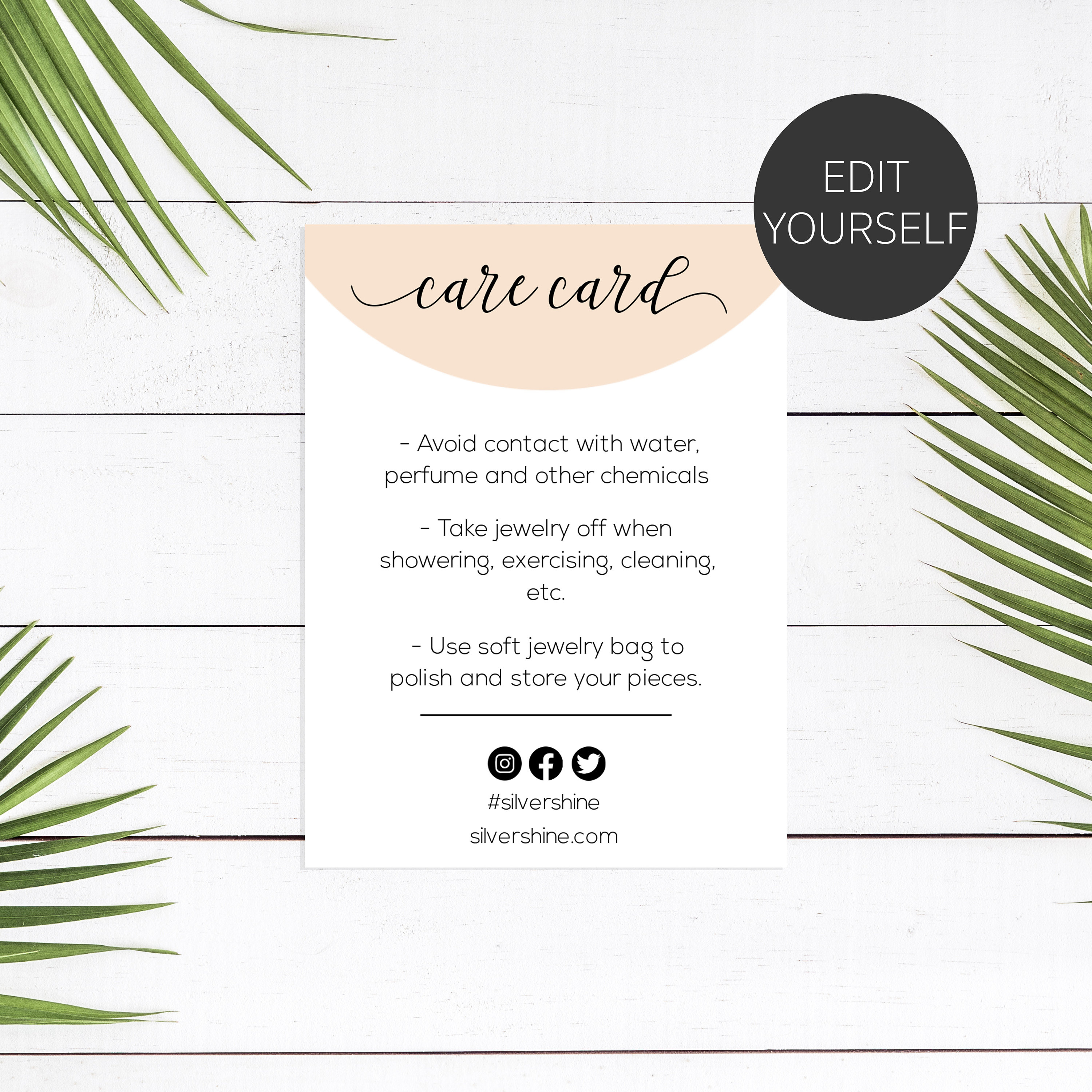 Care Card, Care Instructions Card, Care Card Template, Jewelry Care ...