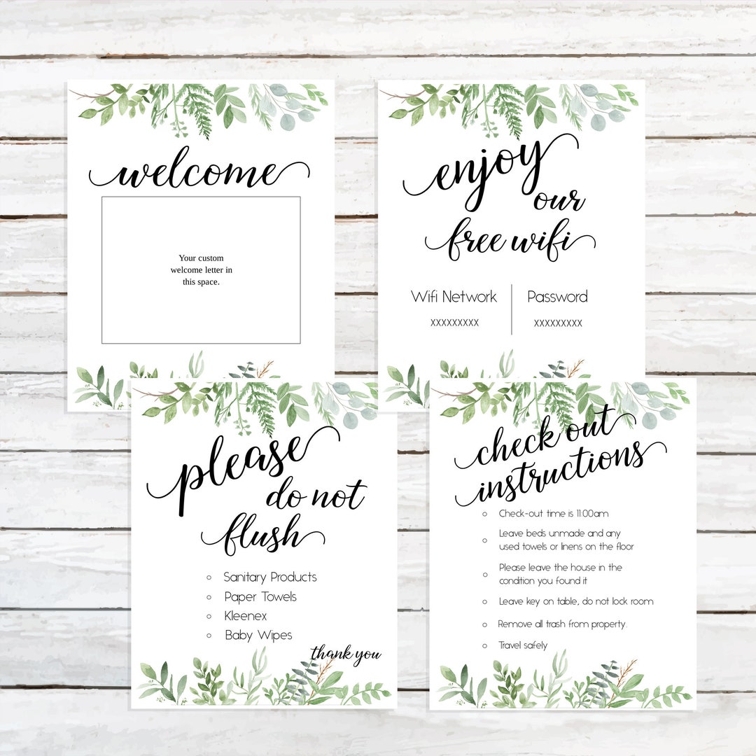 Airbnb Packet, Wifi Sign, Leaf Vacation Rental Bundle With Greenery ...