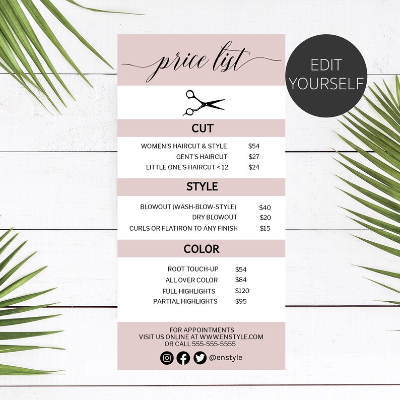 Free Editable Salon Price List Template