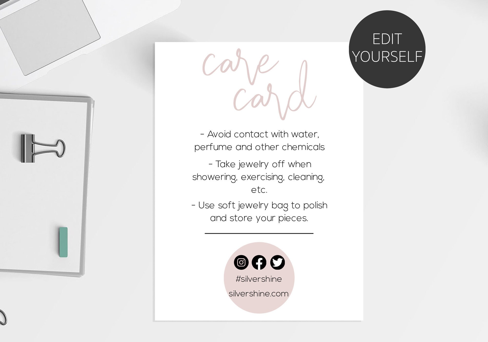Care Card, Care Instructions Card, Care Card Template, Jewelry Care ...