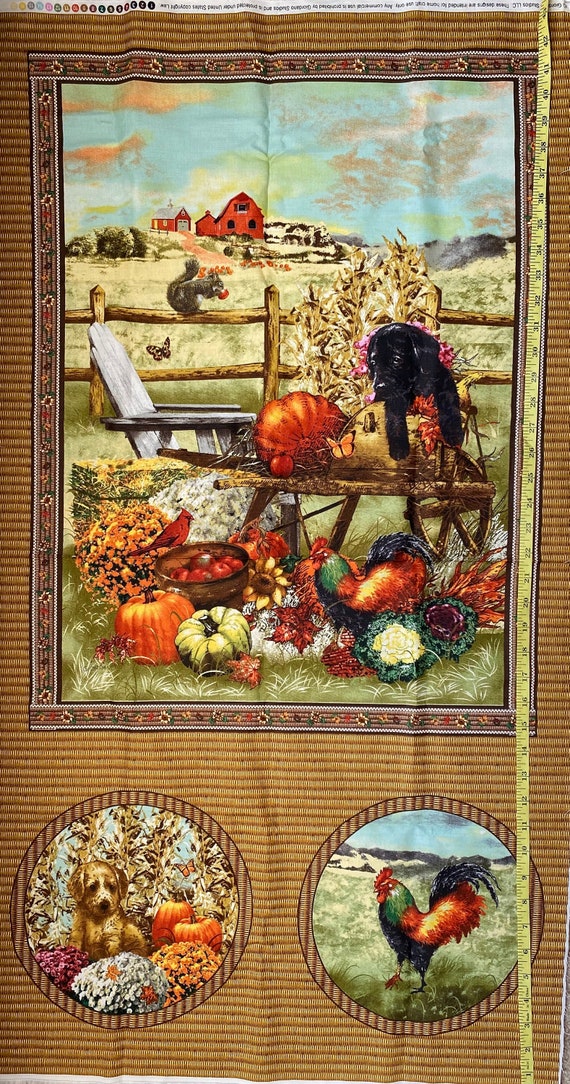 Fall Inspired Farm Scene Fabric Panel Puppy on farm Fabric | Etsy
