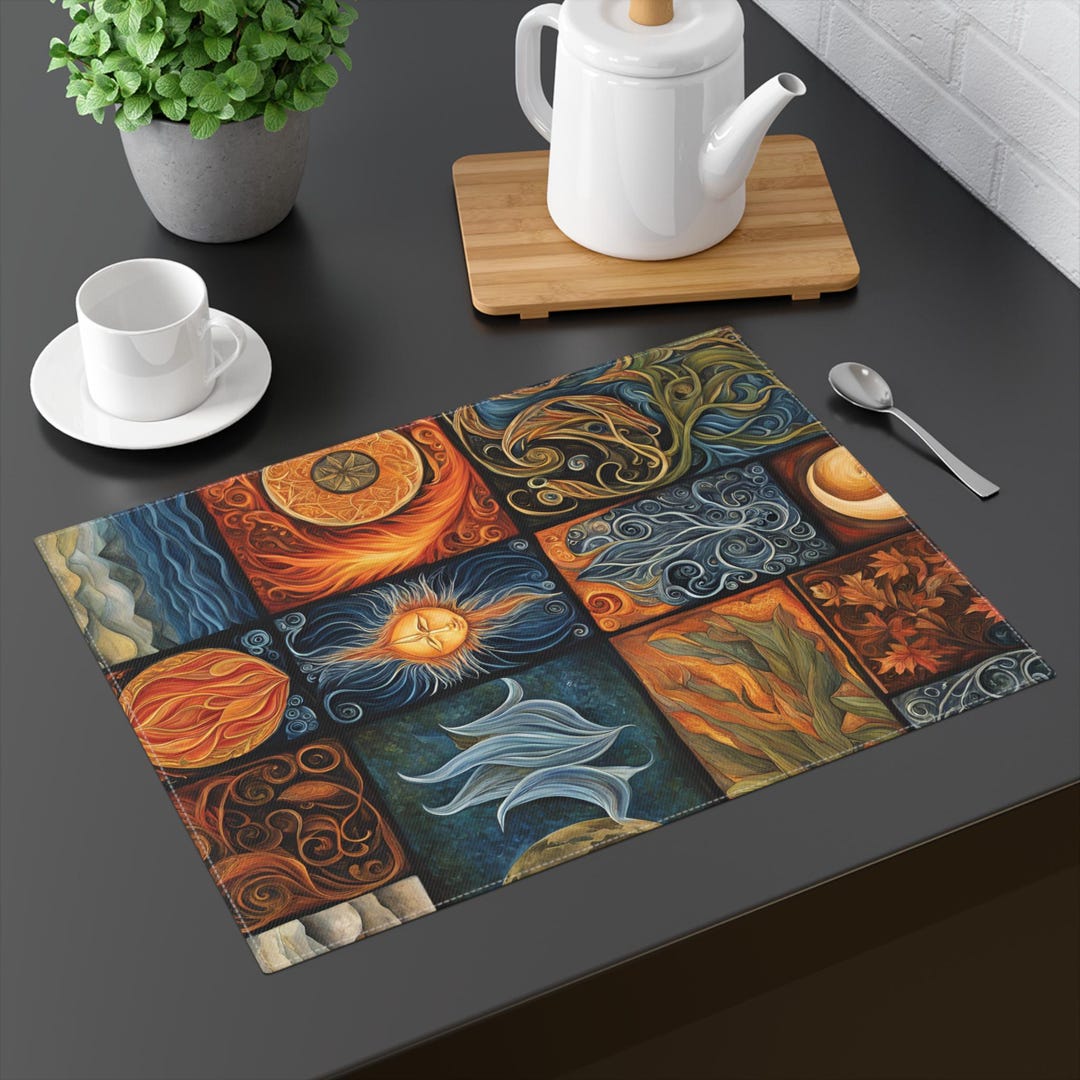 Elemental Placemat, 1pc - Earth Wind Fire Water Bright Bold Colors ...