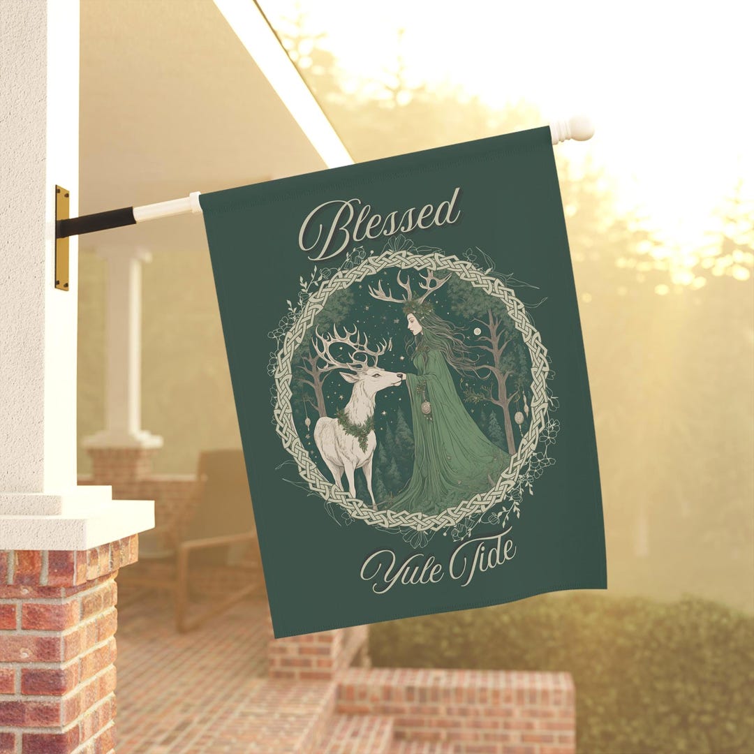 Celtic Pagan Green Witch Goddess Deer Blessed Yule Tide Banner Flag ...