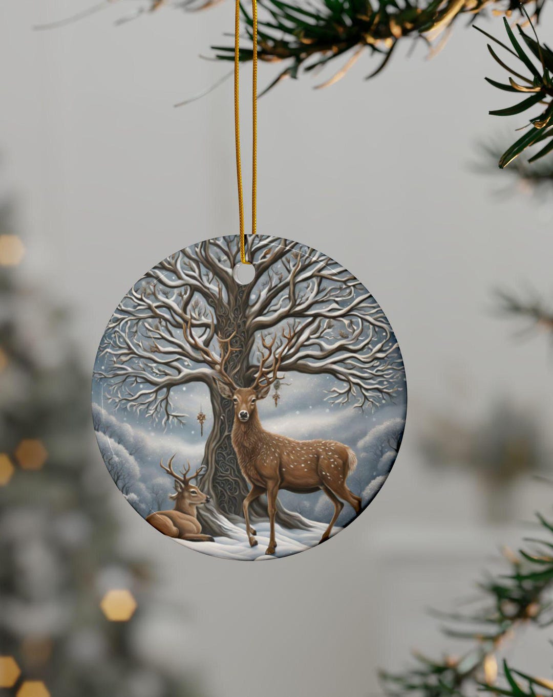 Winter Deer Ceramic Ornament: Holiday Tree Decoration - Etsy