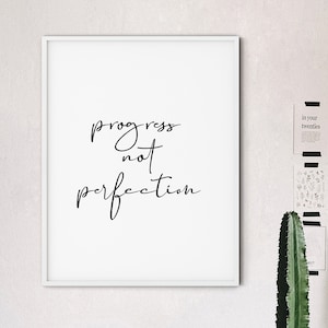 Progress Not Perfection Black & White Poster to Print - Etsy