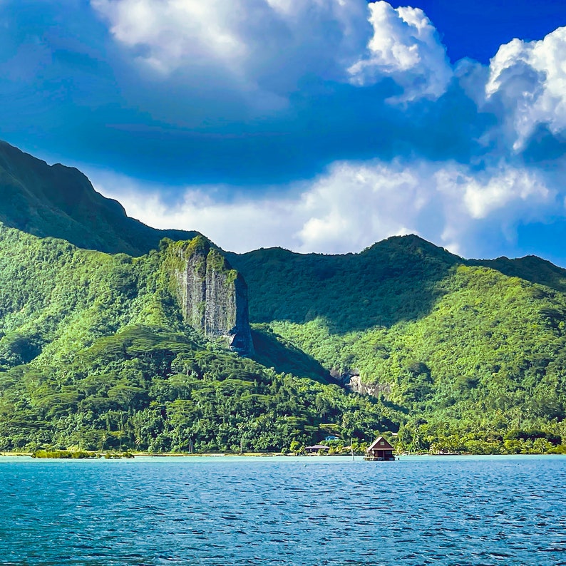 French Polynesia Bora Bora Hut in Lagoon Digital Photograph - Printable ...