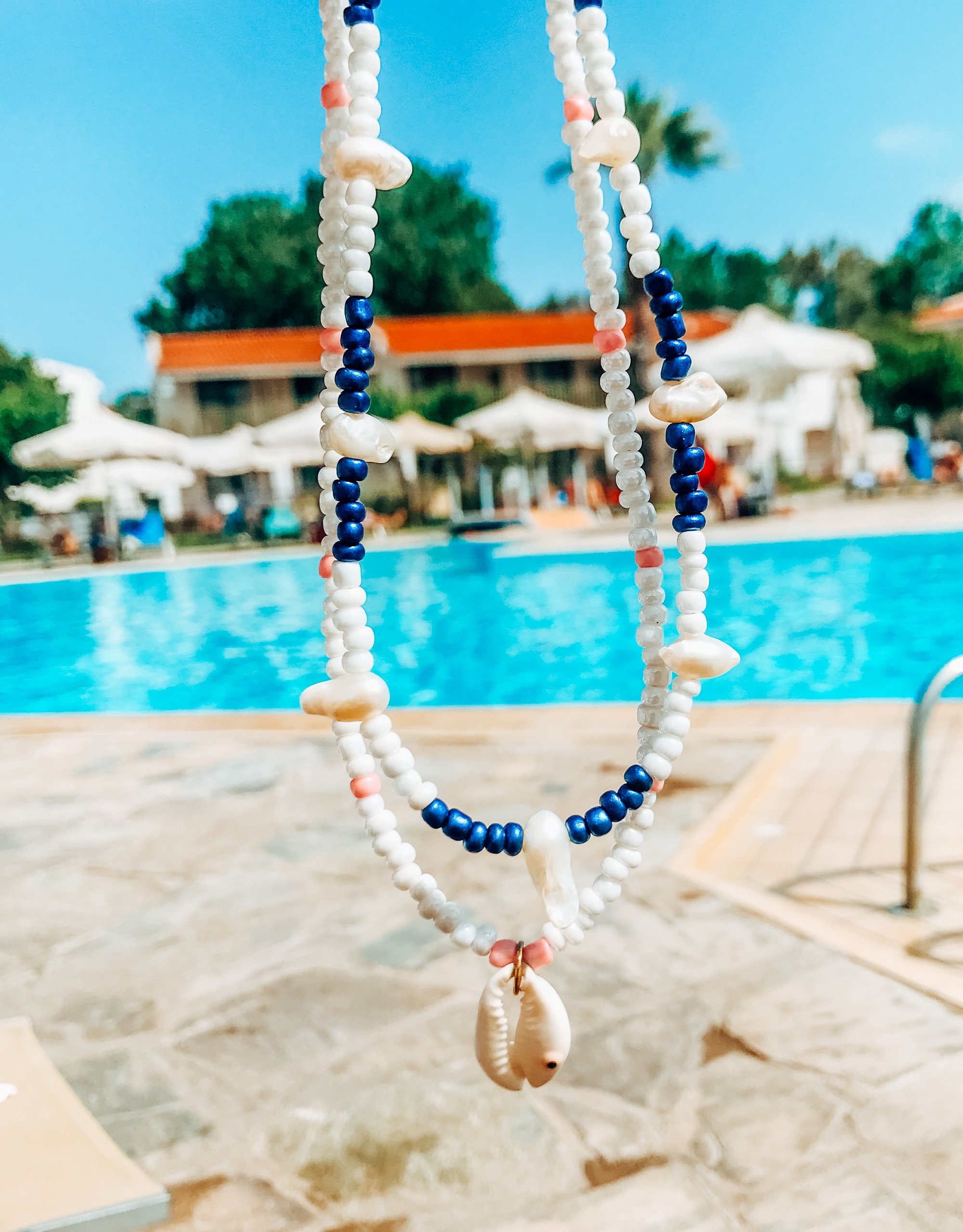 EVIL EYE SEASHELL White Beaded Necklace Evil Eye Cowrie Shell - Etsy