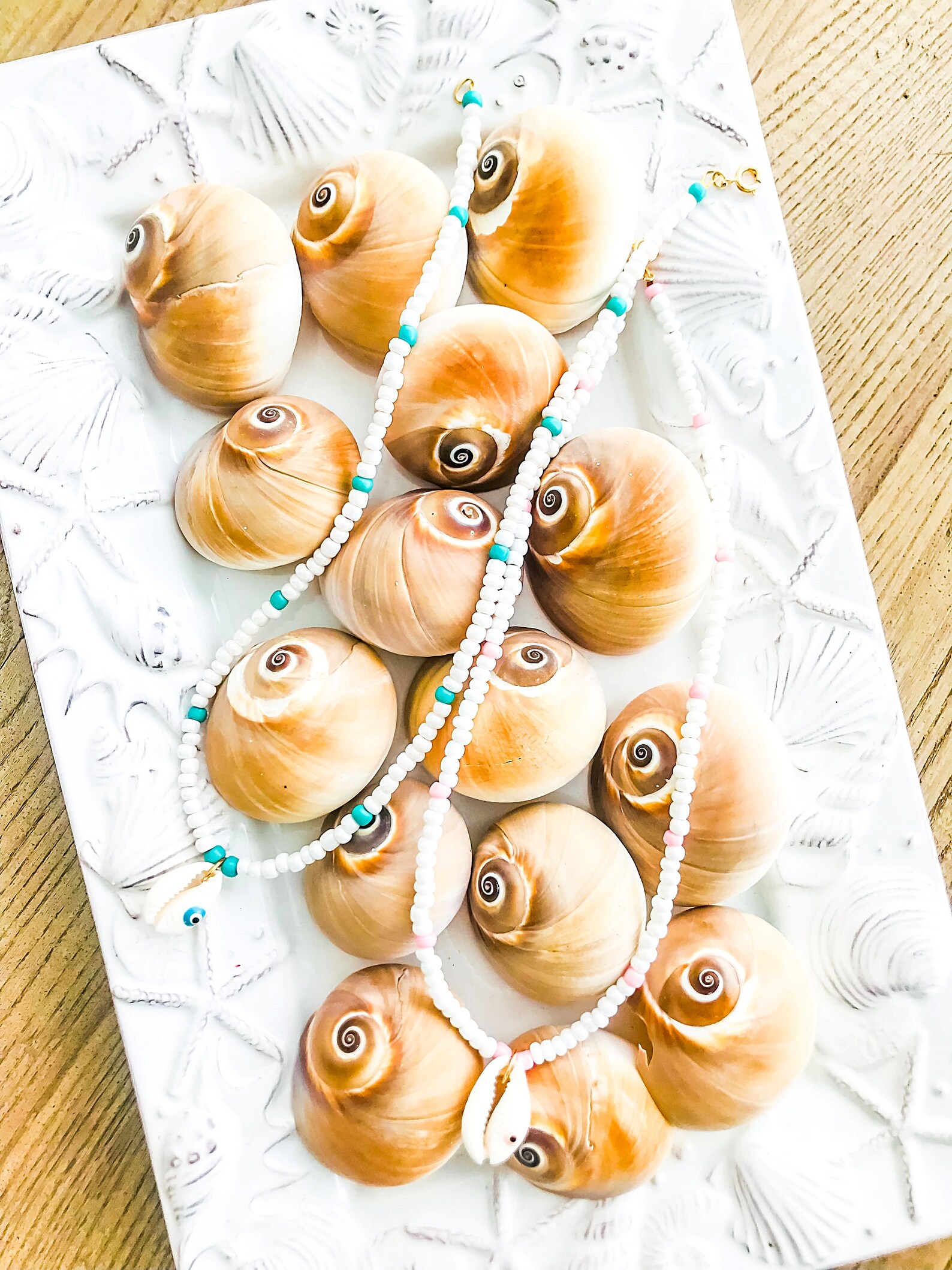 EVIL EYE SEASHELL White Beaded Necklace Evil Eye Cowrie Shell - Etsy