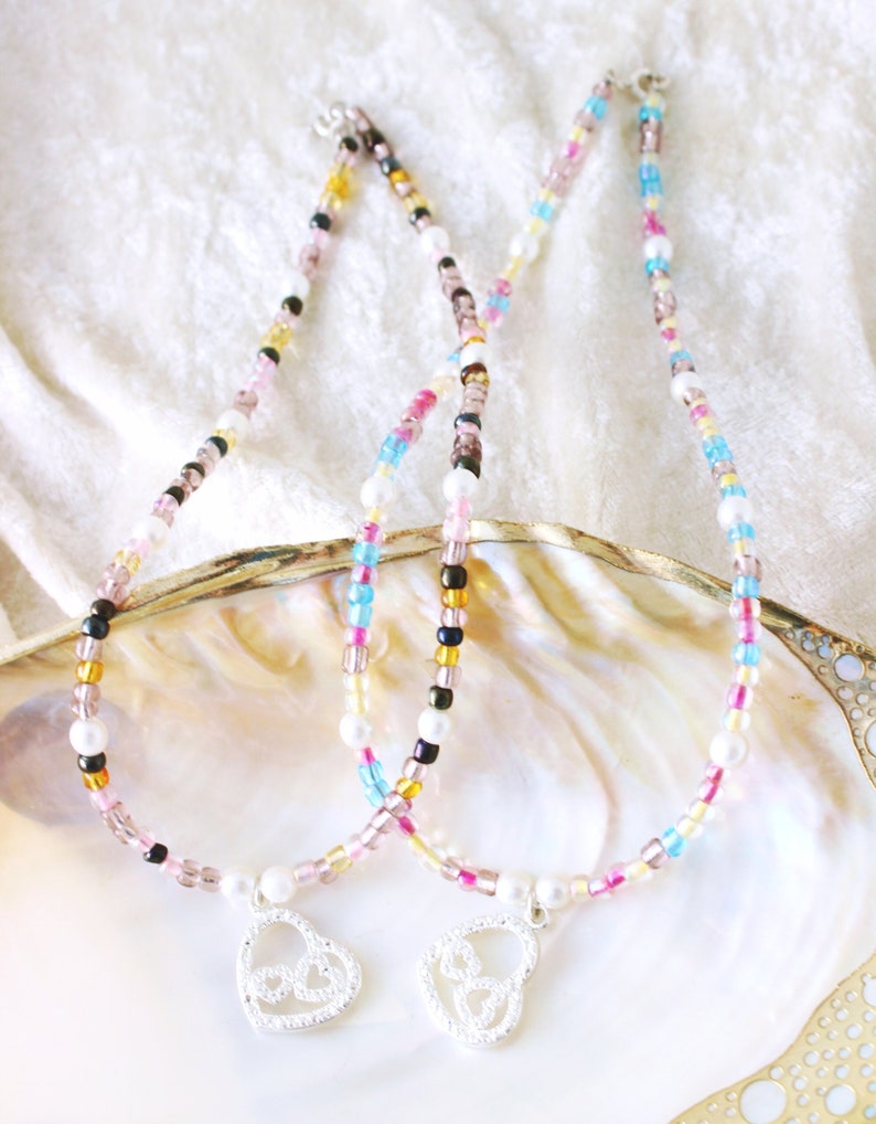 Heart Pendant Rainbow Beaded Necklace Heart Necklace-heart Jewelry-love ...