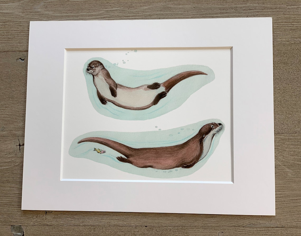 Otters Print Two Sea Otters Swimming Marine Animal Art - Etsy Canada