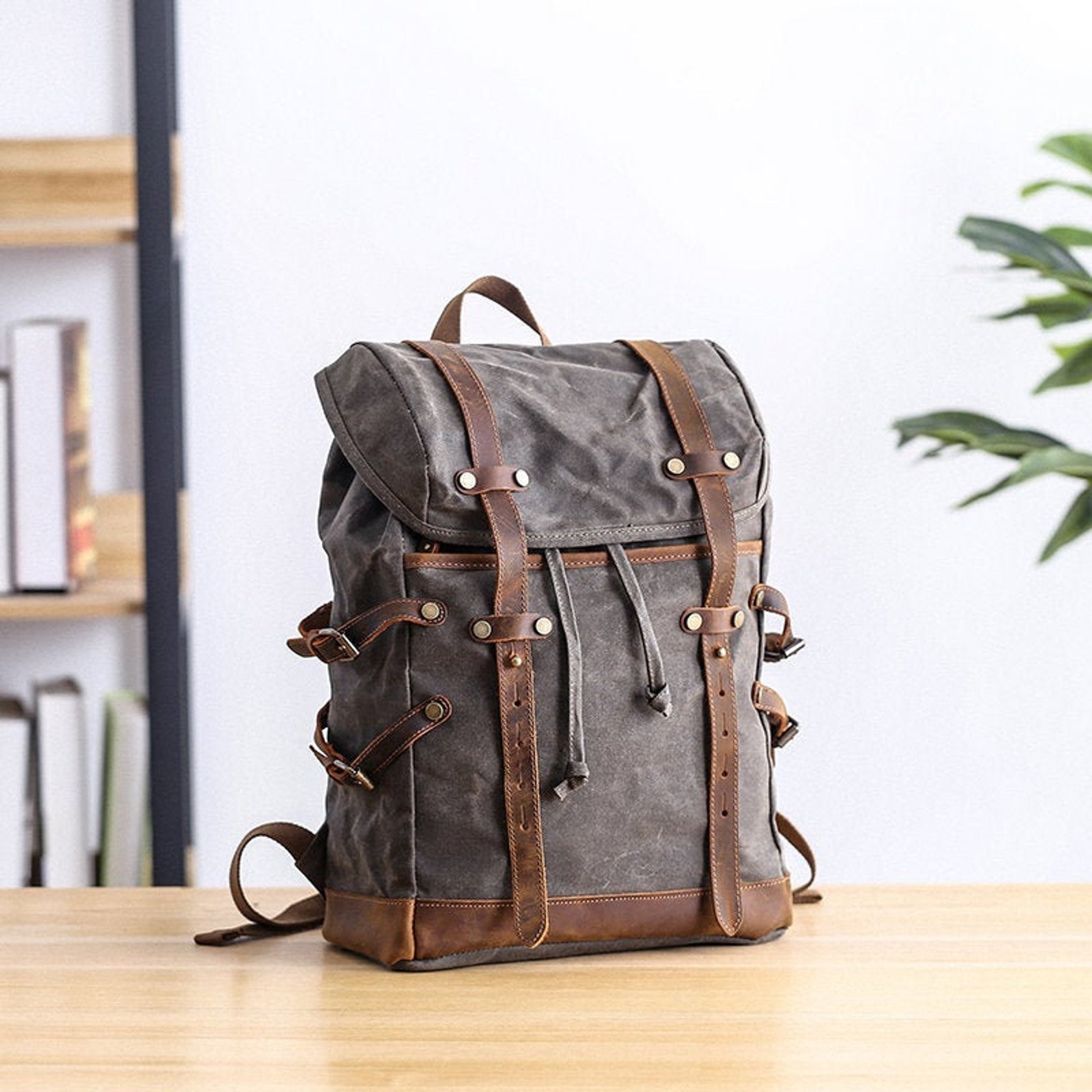 Large Waterproof Travel Backpack Waxed Canvas School Backpack 15.6 ...