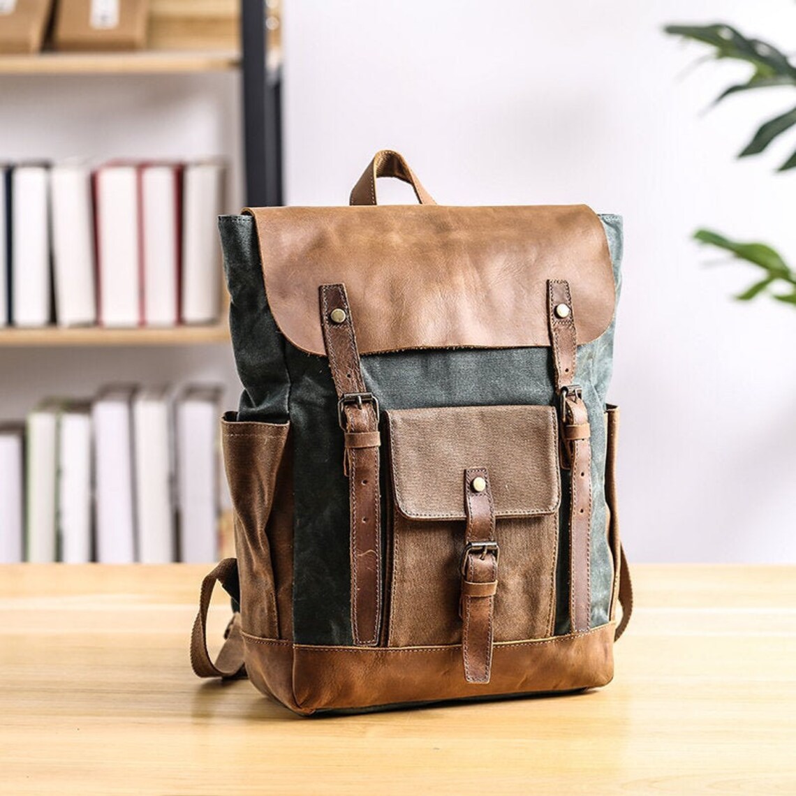 Personalized Waxed Canvas School Backpack Travel Backpack - Etsy