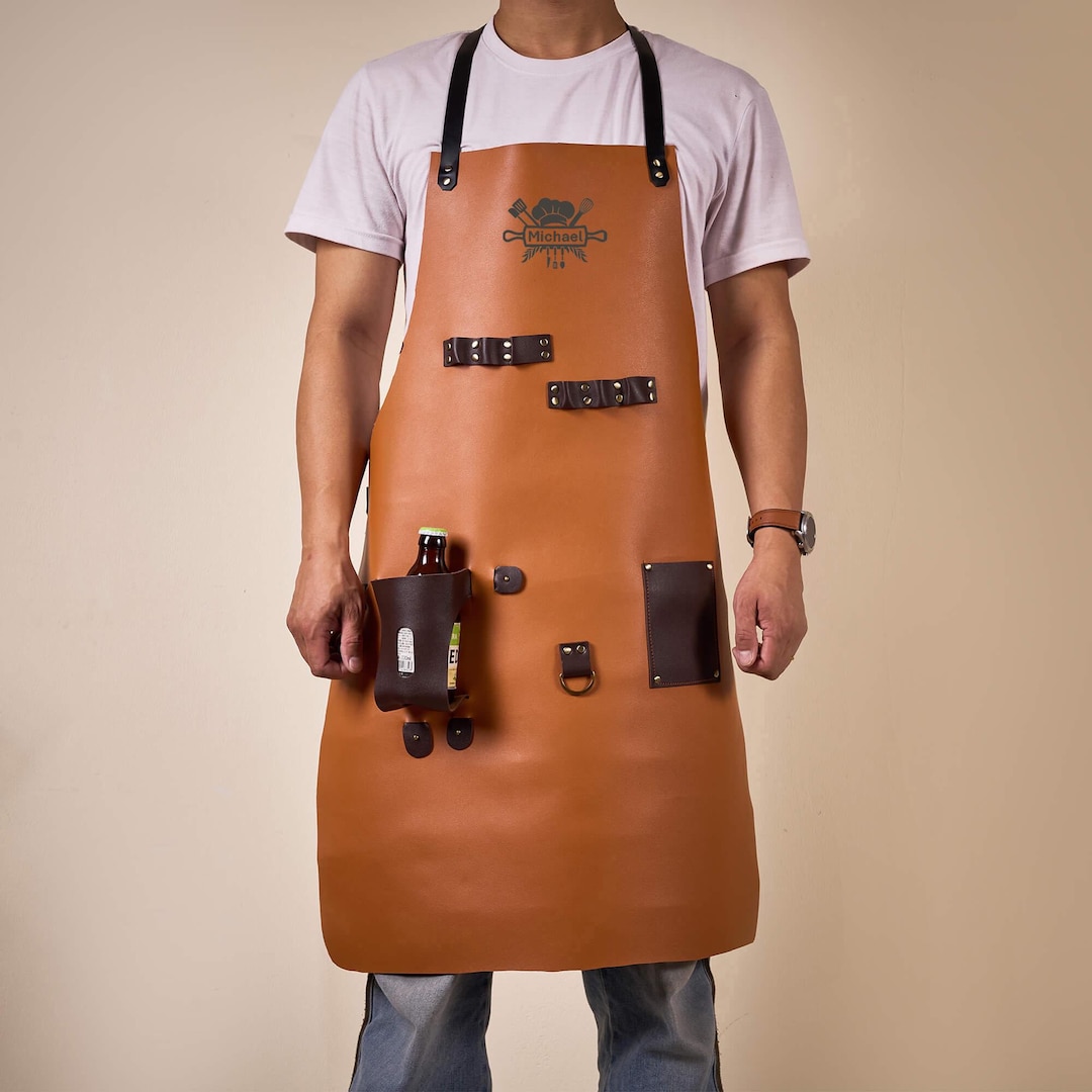 Personalized Leather Apron, Leather Workshop Apron With Pockets, Custom ...
