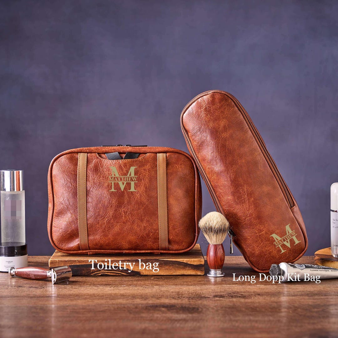 Personalized Leather Toiletry Bag Set, Groomsmen Gifts, Engraved Dopp ...