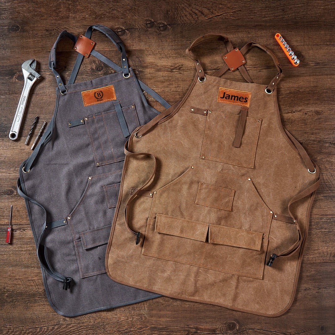 Personalized Work Apron With Tool Pockets, Heavy Duty Canvas Shop Apron ...