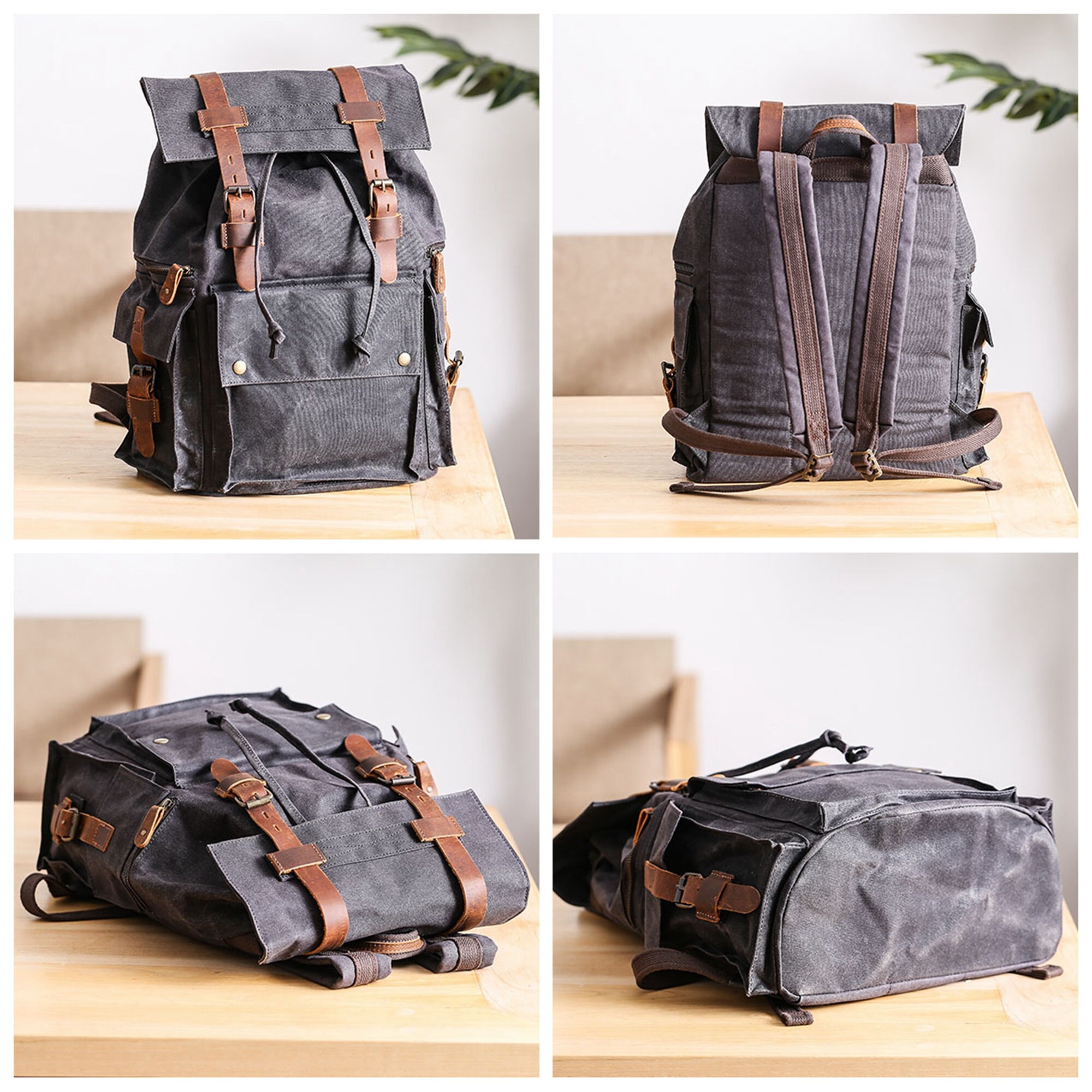 Personalized Waxed Canvas School Backpack Travel Backpack | Etsy